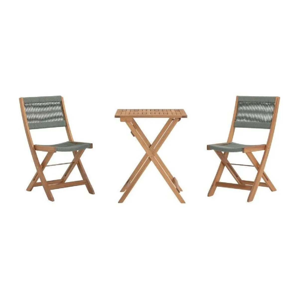 BigBuy Set bistrot pliable en bois d'acacia FSC avec tressage en corde ...