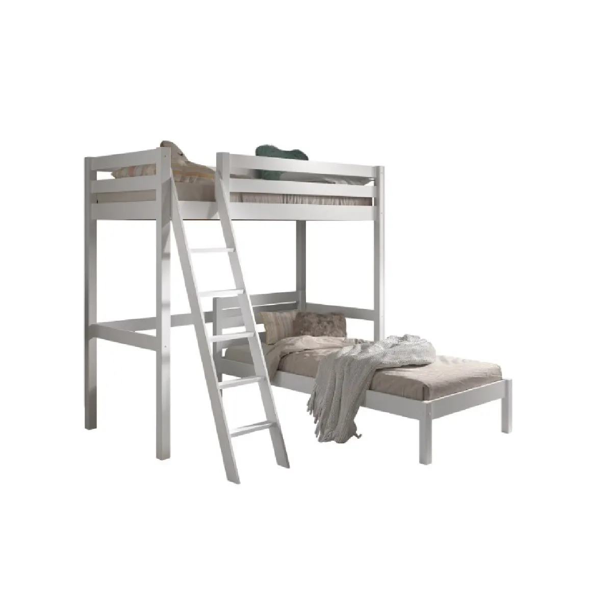 VIPACK PINO blanc mezzanine 90x200 + lit simple - Lit enfant - Rue du ...