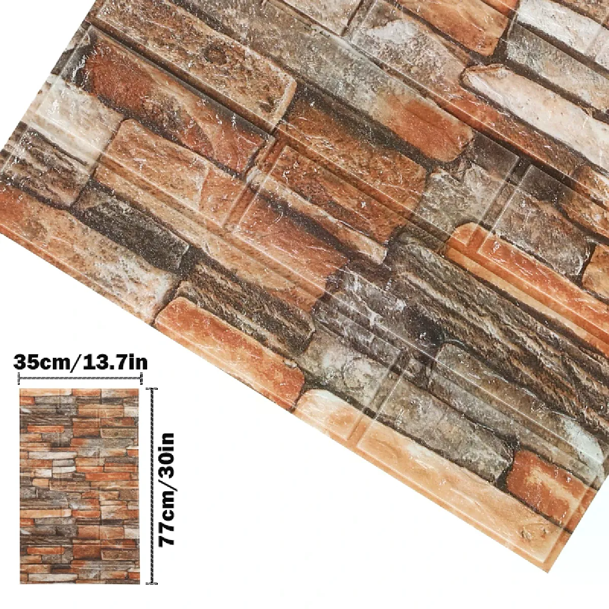 Autocollants muraux 3D en mousse 35 x 77 cm, motif brique, décoration d ...