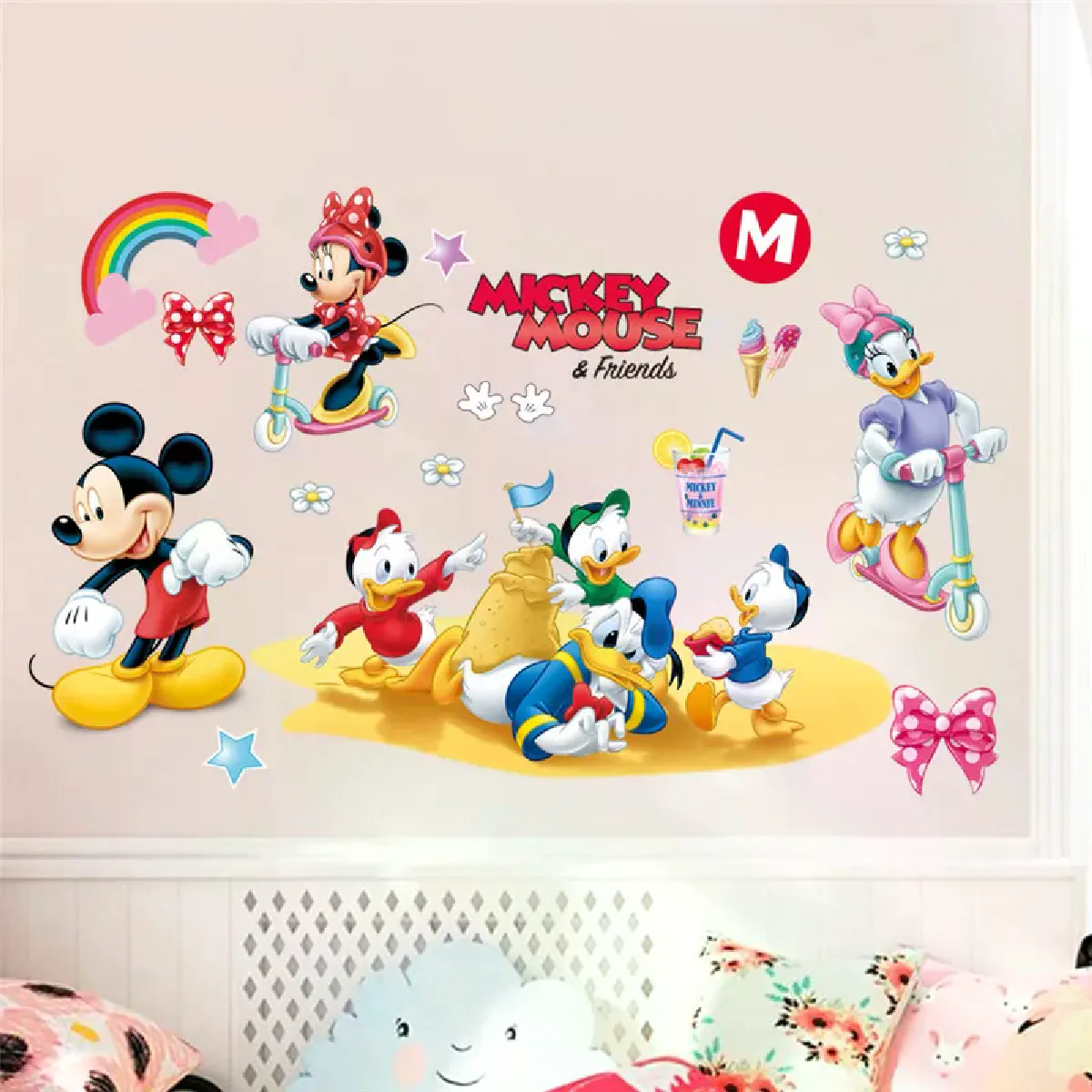 Autocollant mural dessin animé Disney Mickey Mouse Minnie Baby Sleep ...