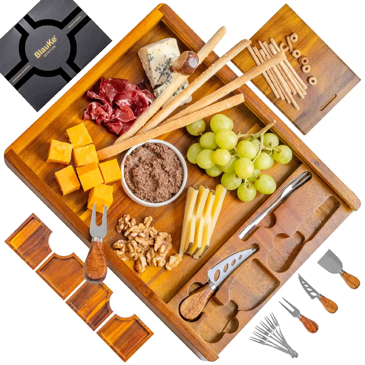 BlauKe Plateau à Fromage en Bois et Couteaux à Fromage – Planche Apero ...