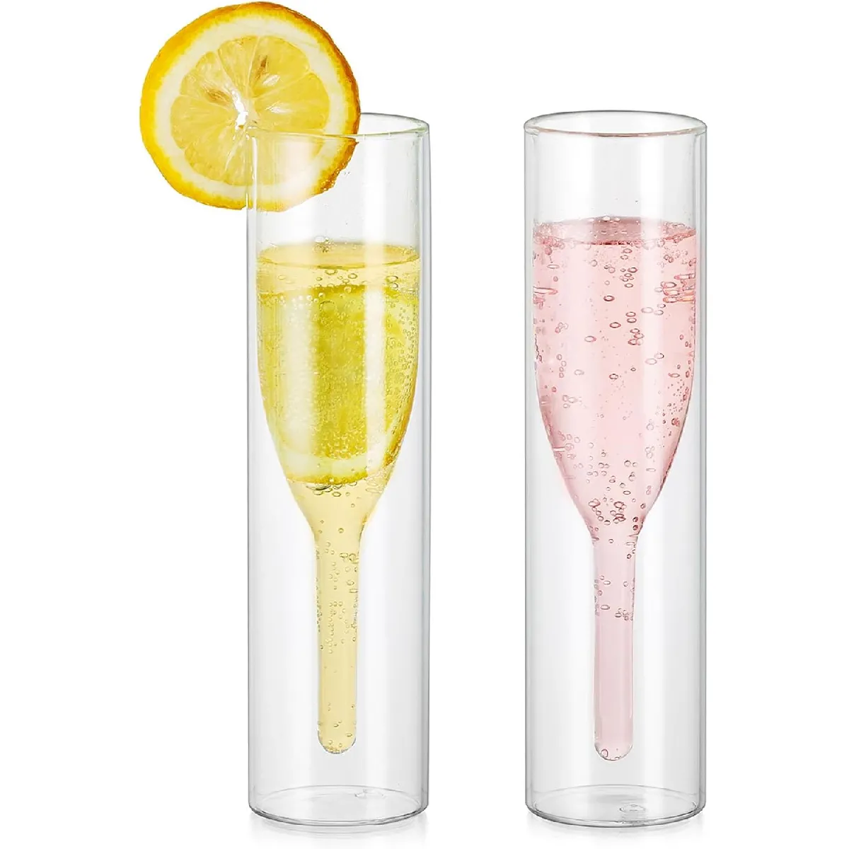 Vendos85 Flûtes Champagne Double Paroi en Verre Borosilicate – 2 pcs ...