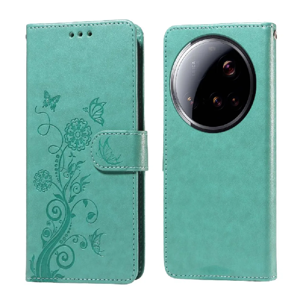 Flip Étui Pour Xiaomi 15 Ultra Flip Cuir Fentes à cartes Fleur Vert ...