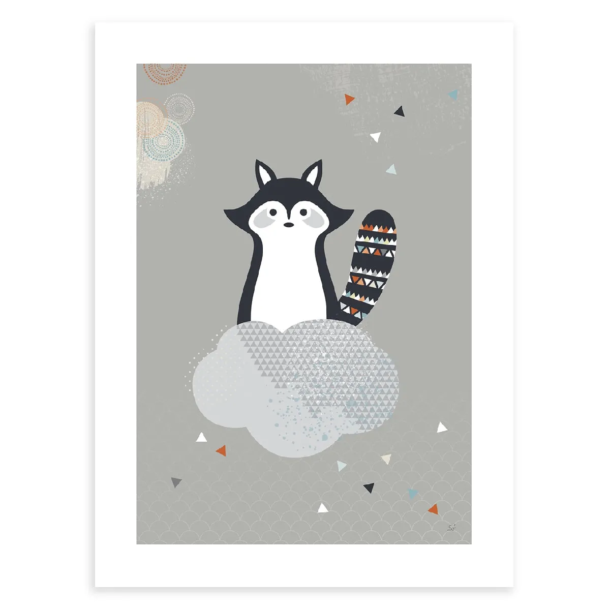 Affiche raton laveur et nuage 30x40 cm, Lilipinso - Affiche & poster ...