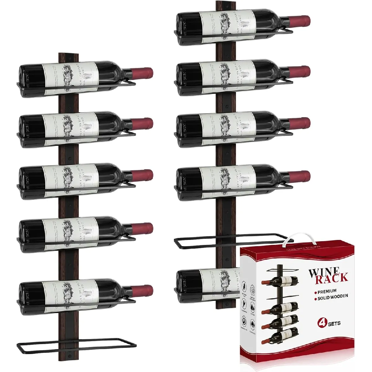 Vendos85 Porte-bouteilles mural bois et fer – Décoratif et robuste ...