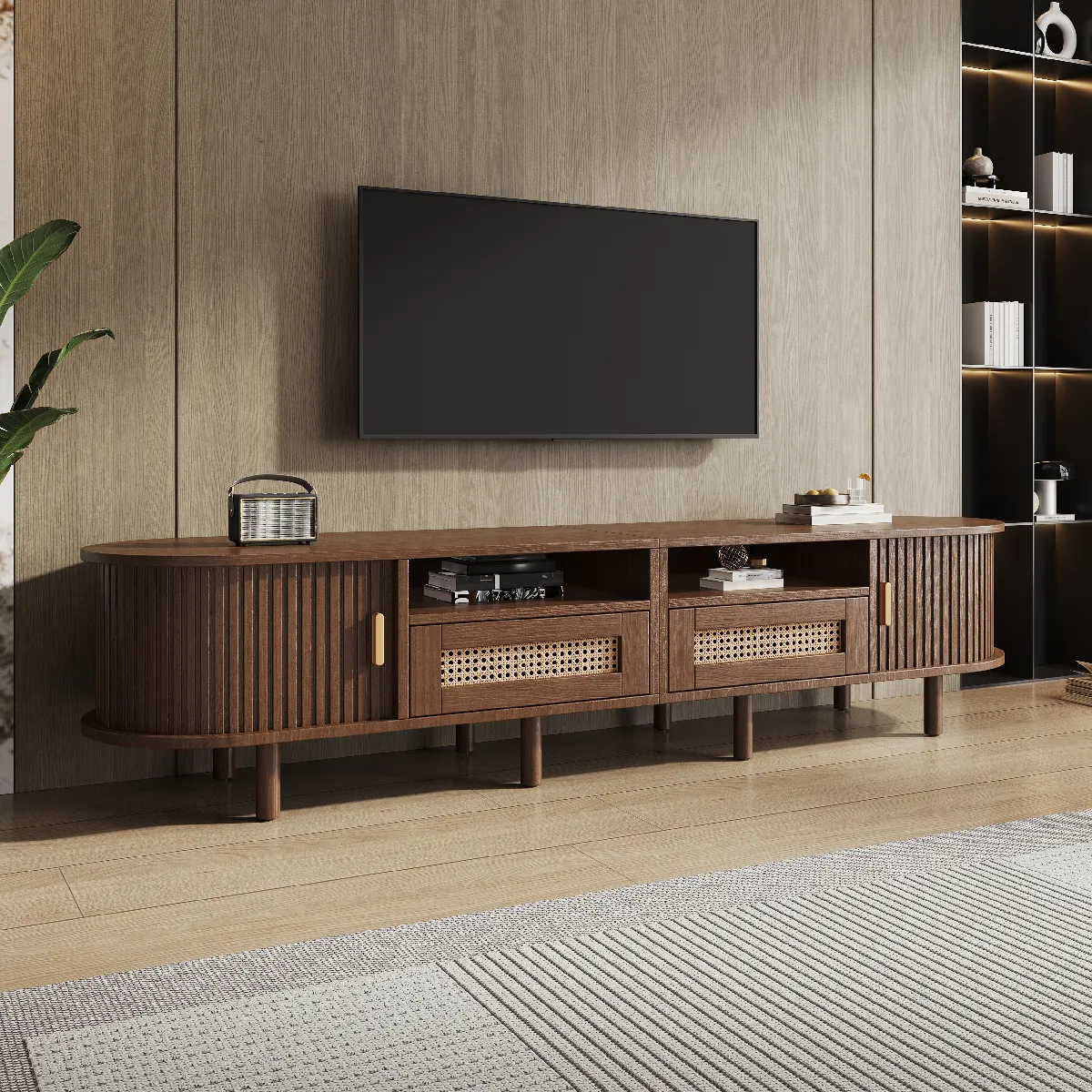 lemonbest Meuble TV ovale 170×40×40 cm, noyer foncé - Meuble TV & Hi-Fi ...
