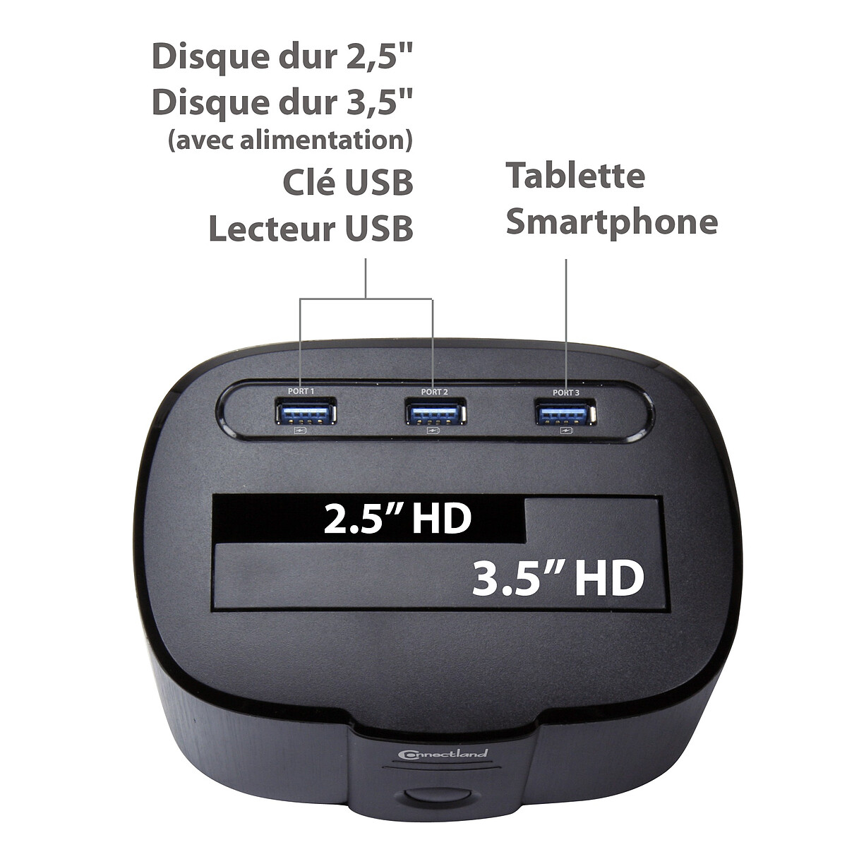 Connectland Station d'accueil pour disque dur 2,5'' ou 3,5'' avec HUB ...