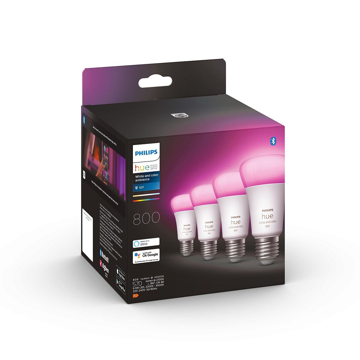 Philips Hue Pack de 4 ampoules connectées E27 9W A60 - White & Color ...