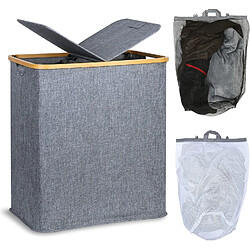 Vendos85 Panier à linge double 140L en bambou et lin – Noir - Corbeille ...