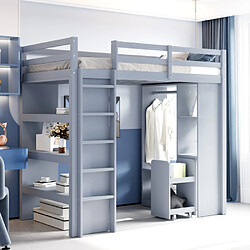 modfu Lit mezzanine 90x200 cm avec penderie, en bois, gris - Lit enfant ...