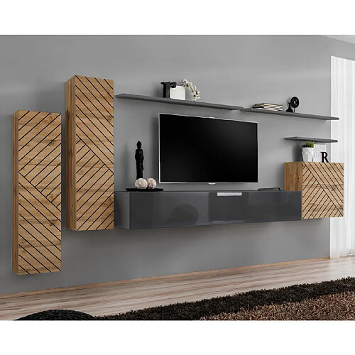 Paris Prix Ensemble Meuble TV Switch Lamel I 330cm Gris & Naturel ...