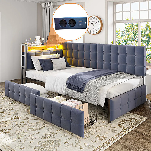 OKWISH Lit simple 90x200 cm Lit banquette - Gris foncé - Lit enfant ...