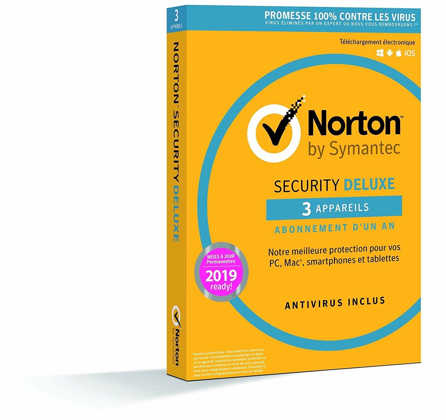 Symantec NORTON SECURITY 2019 DELUXE (3 appareils / 1 an) - Antivirus ...